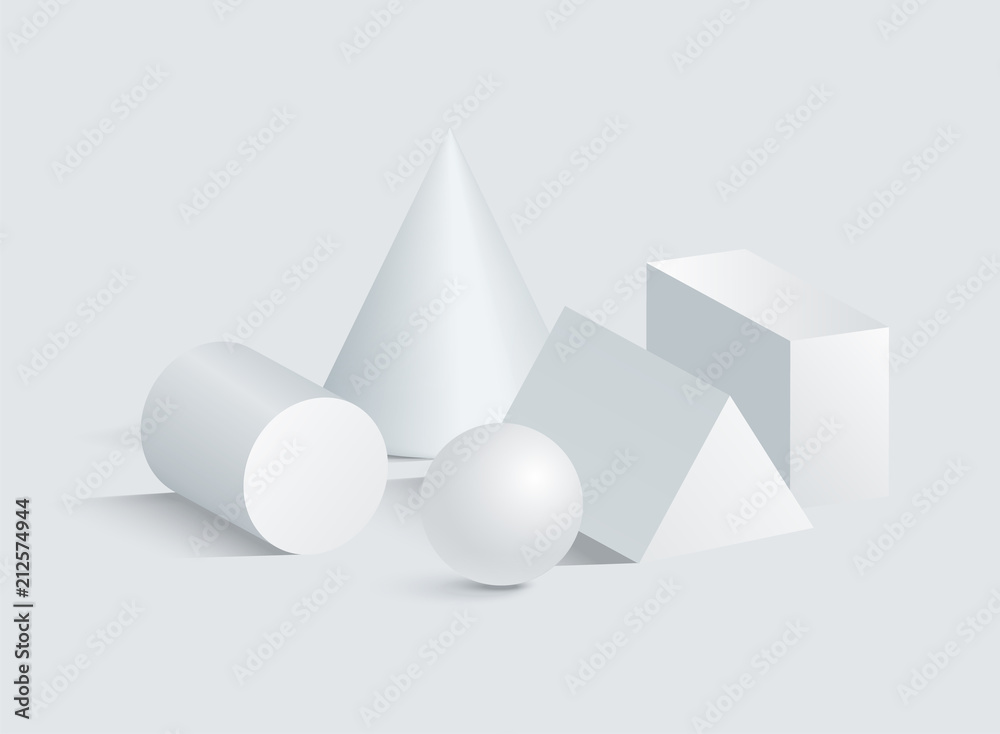 Cone Cylinder Sphere Cuboid and Triangular Prism 3D Stock Vector ...