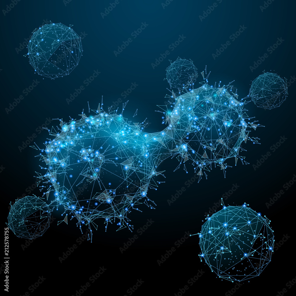 Cancer cells. Oncology low poly wireframe. Vector polygonal image in ...