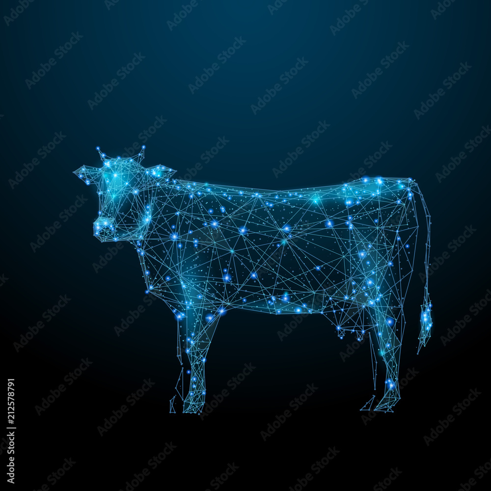 Abstract image of a cow in the form of a starry sky or space ...