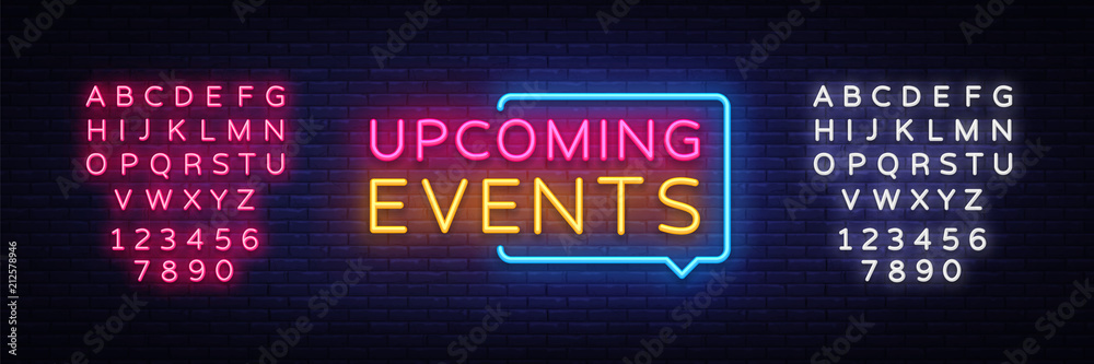 Upcoming Events neon signs vector. Upcoming Events design template neon ...