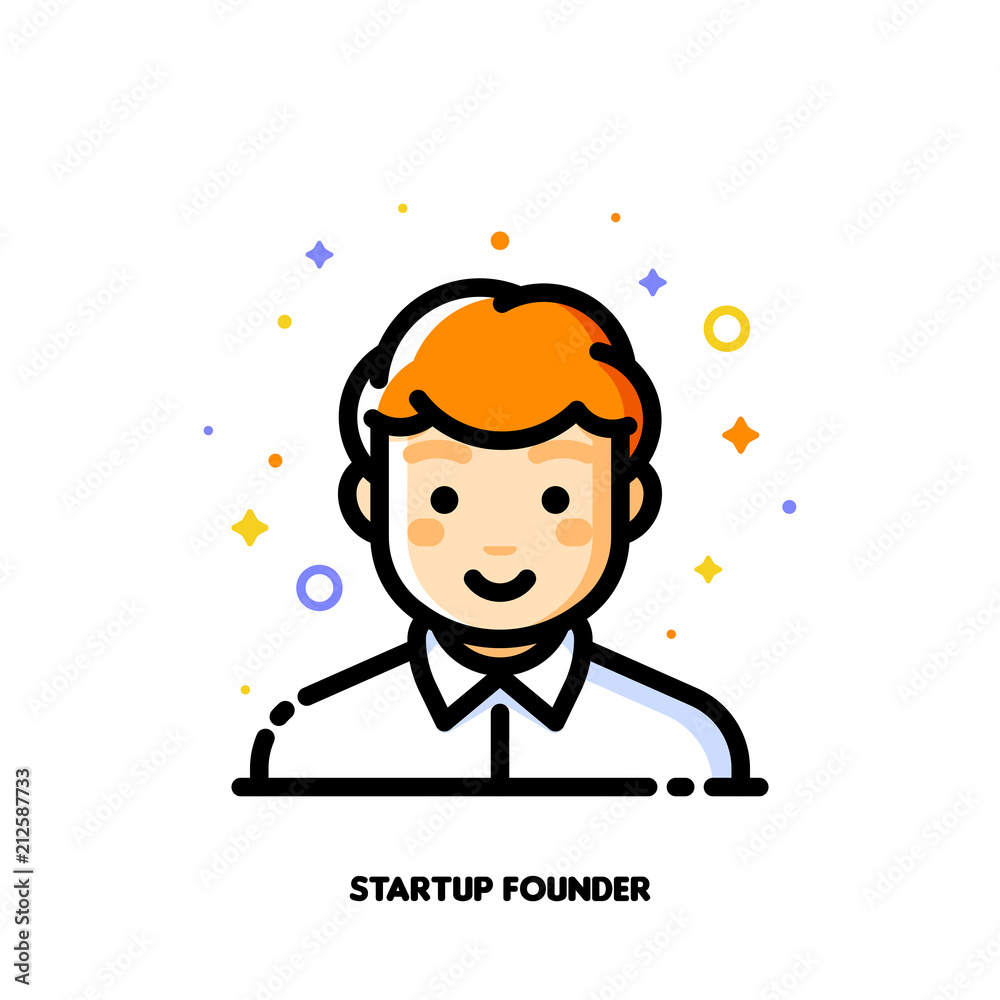 Male user avatar of startup founder. Icon of cute boy face. Flat filled ...