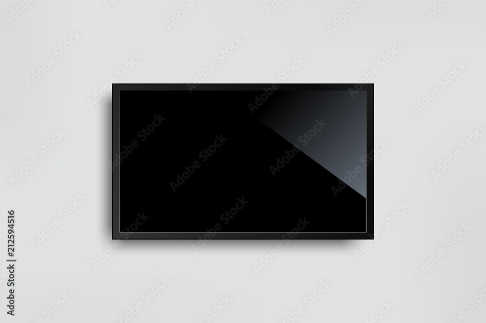 Black LED tv television screen blank on white wall background Stock ...