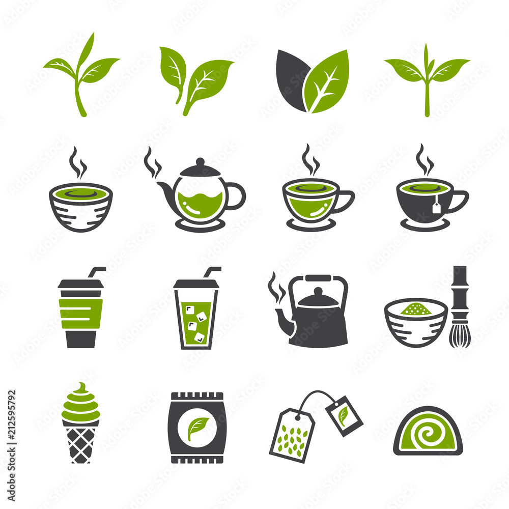 Green Tea Icon Set Stock Vector Adobe Stock Green Tea Icon Set Stock Vector Adobe Stock
