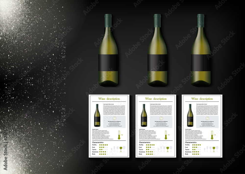 A simple design of realistic bottles of wine and wine cards with ...