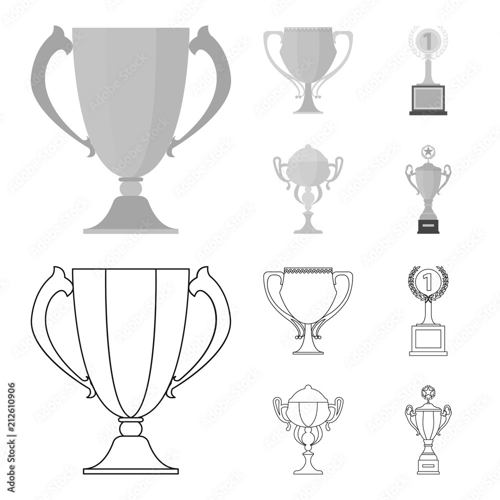 Gold Cup outline,monochrome icons in set collection for design. Winners ...