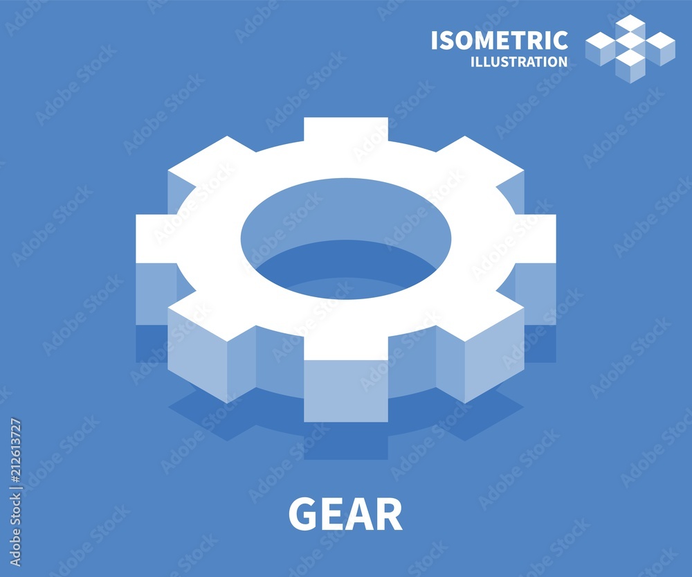Gear icon. Isometric template for web design in flat 3D style. Vector ...