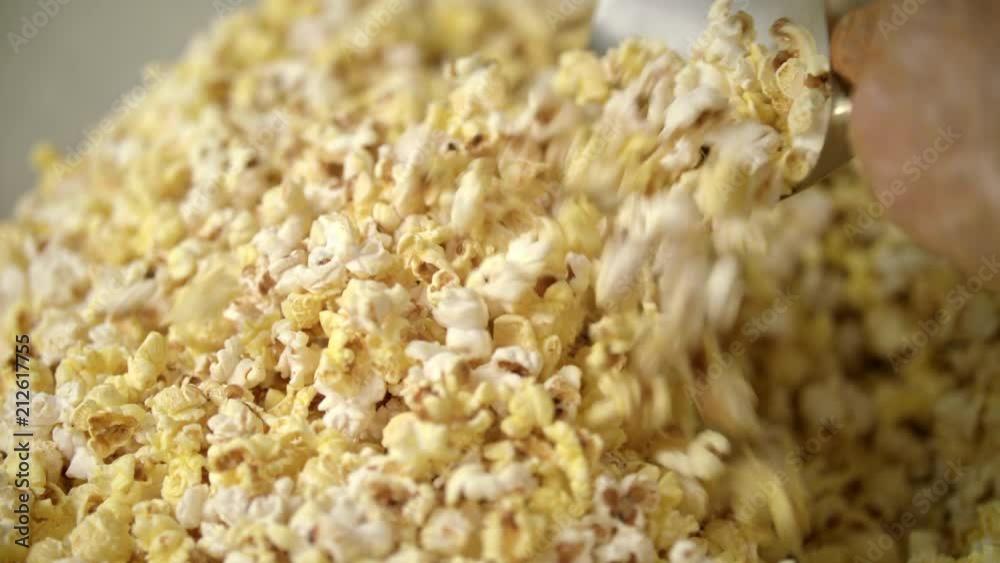 Pop corn background. Process of drying popcorn after manufacturing ...