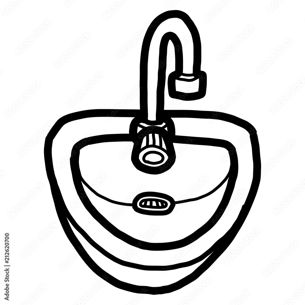bathroom sink / cartoon vector and illustration, black and white, hand ...