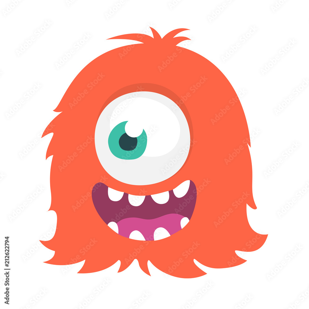 Happy cartoon one eyed monster. Vector Halloween illustration. Big set ...