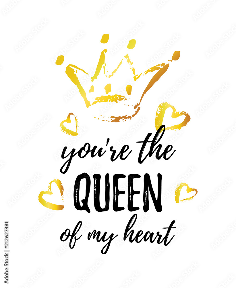 Vector card with a hand drawn heart, crown and For the queen of my ...