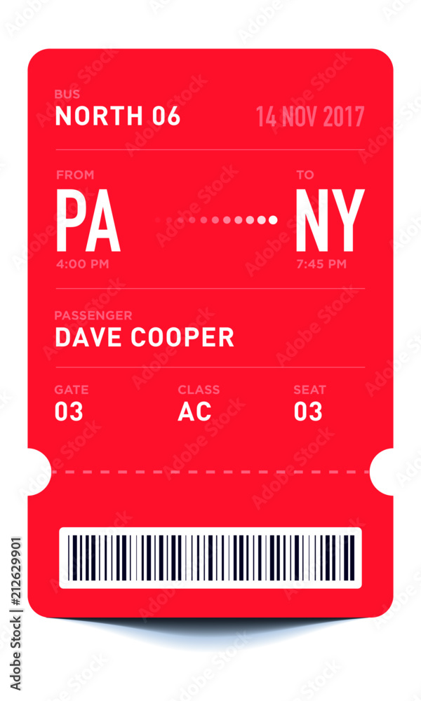 E-Ticket or Boarding Pass Card Template with Bar Code. Bus Ticket Pass ...