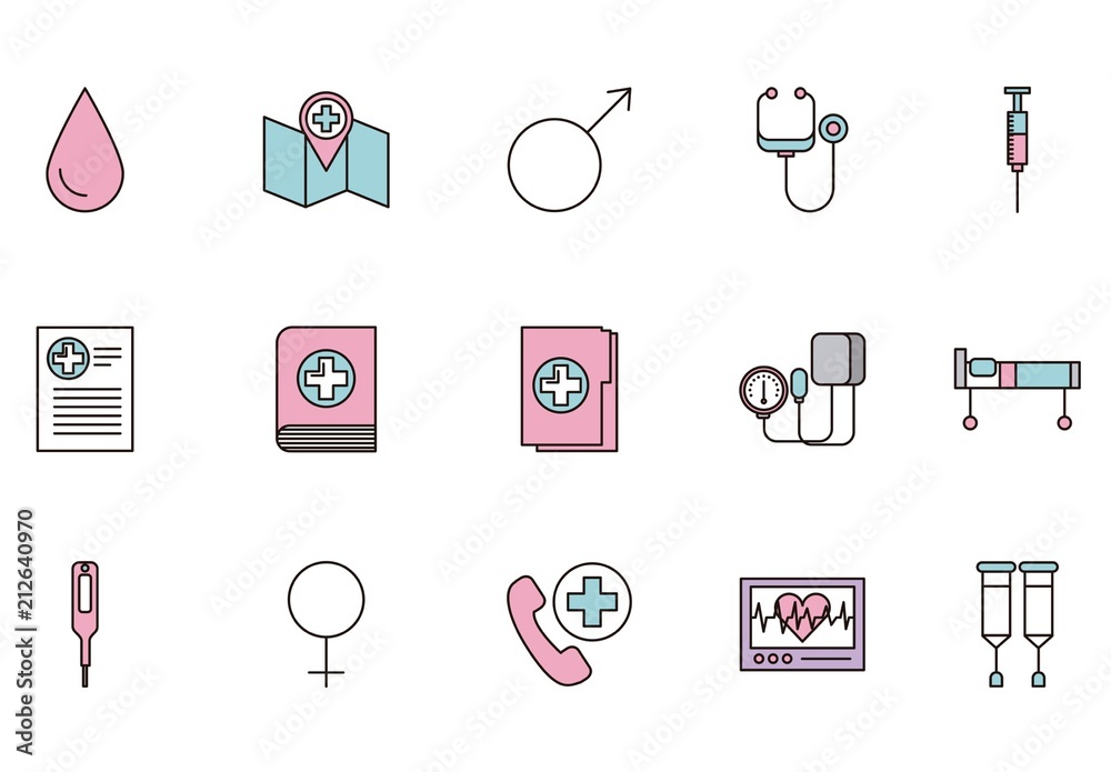 Pink Blue White Medical Health Care Icons Set Stock Template | Adobe Stock