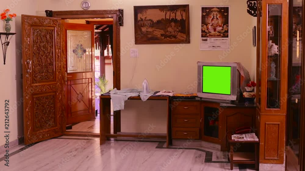 TV with green screen in modern living room, interior house designs ...