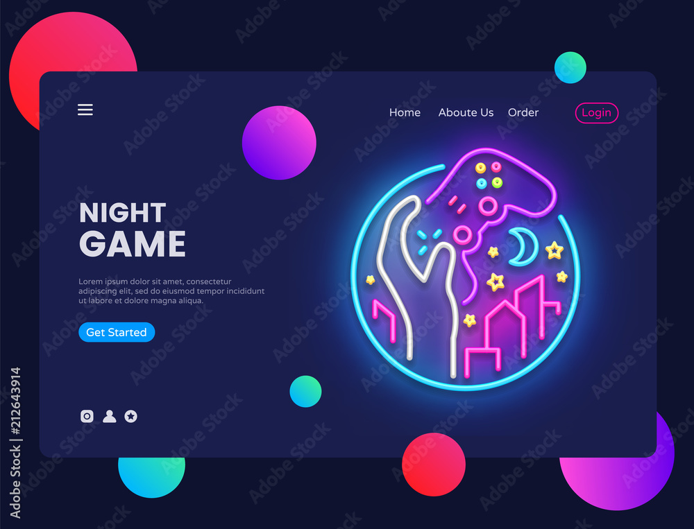 Night Games concept banner. Gamer Neon Sign, can use for web banner ...
