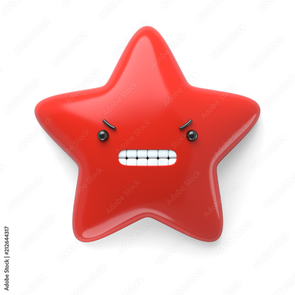 3d render, abstract emotional star icon, angry character going mad ...