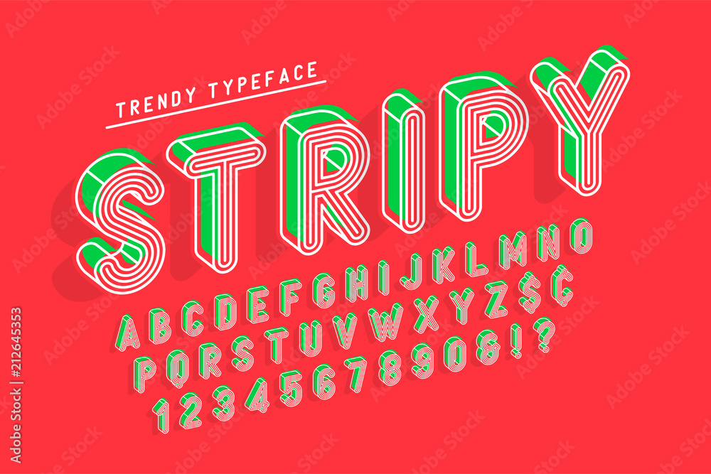 Striped 3d display font popart design, alphabet, letters and num Stock ...