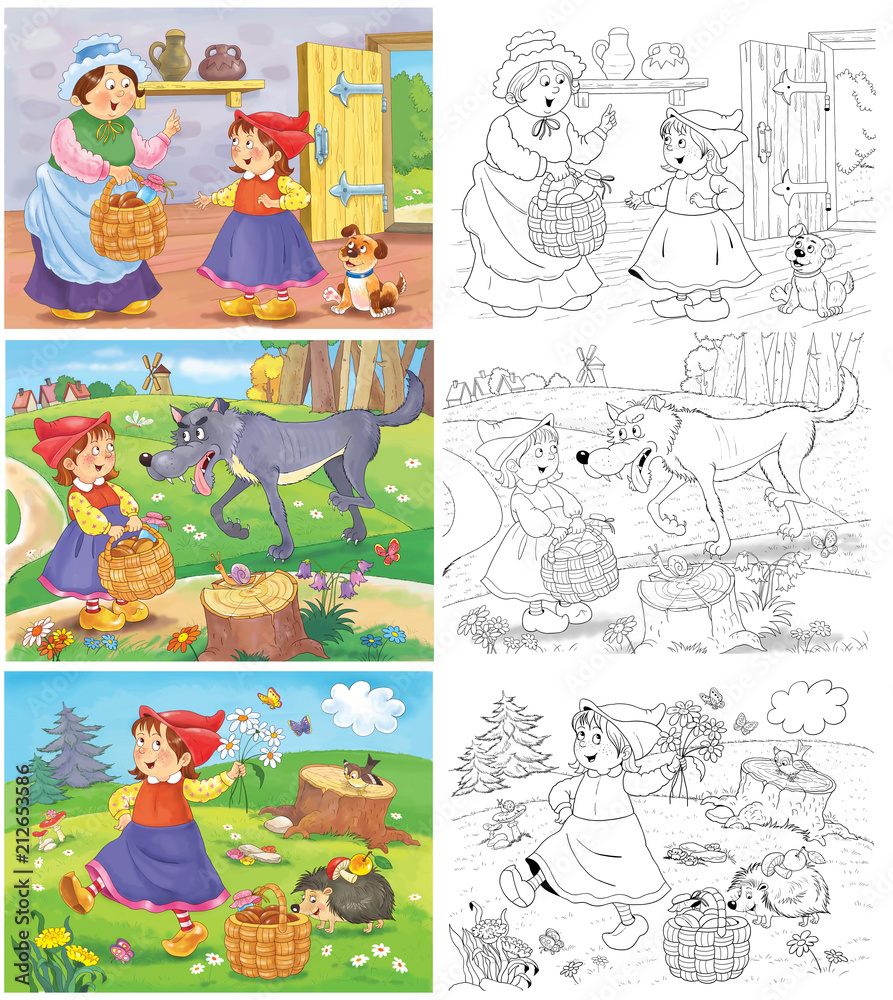 Little Red Riding Hood and others. Fairy tale. Coloring book. Coloring ...