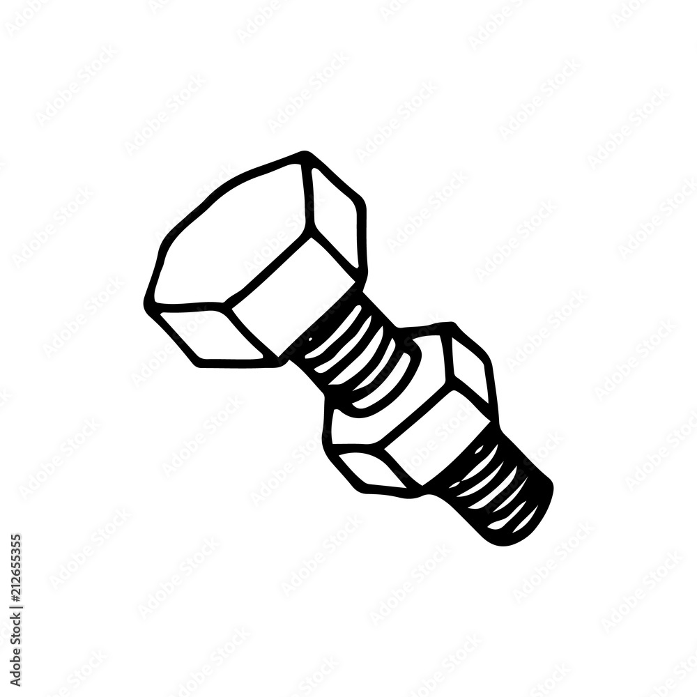 Handdrawn bolt with nut doodle icon. Hand drawn black sketch. Sign ...