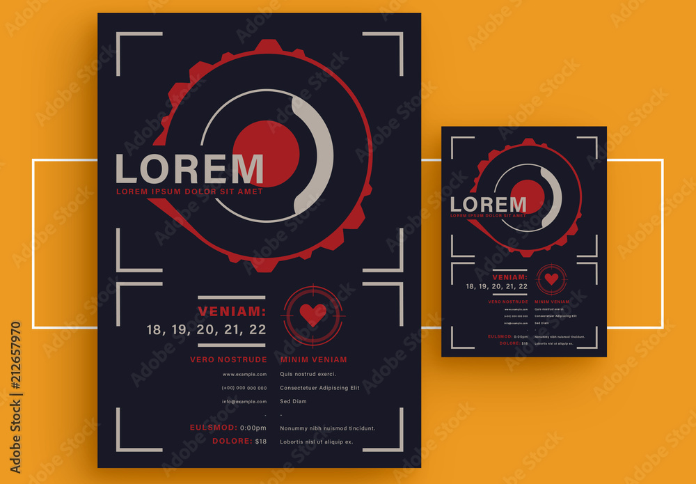 Event Poster Layout with Red and Gray Elements Stock Template | Adobe Stock