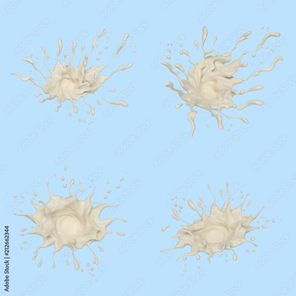 Collection of liquid milk cream splash drop exploded isolated on ...