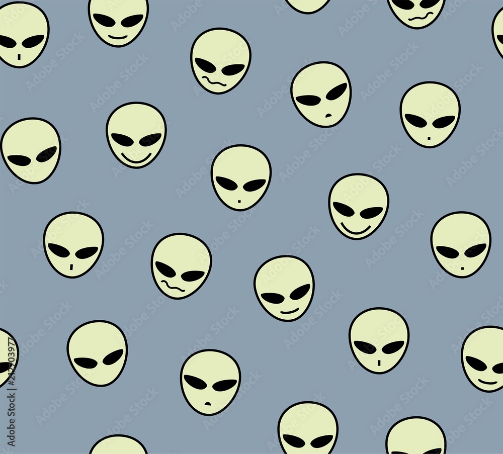 Aliens, seamless pattern, gray, color, different emotions, vector. Pale ...