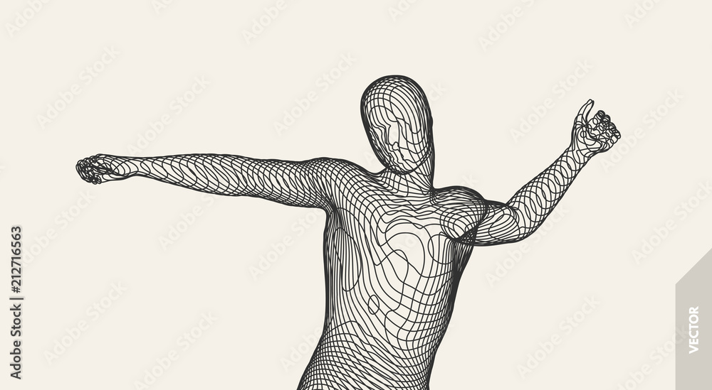 3d model of man. Vector illustration. Wire connection to virtual ...