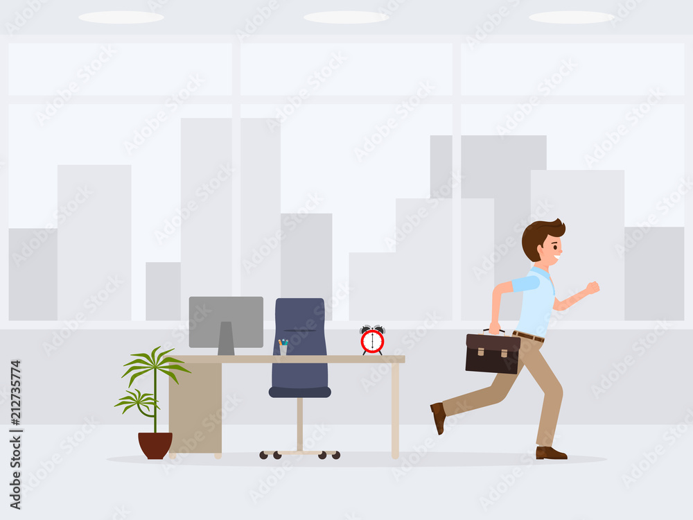 Happy office worker running away from job cartoon character. Vector ...