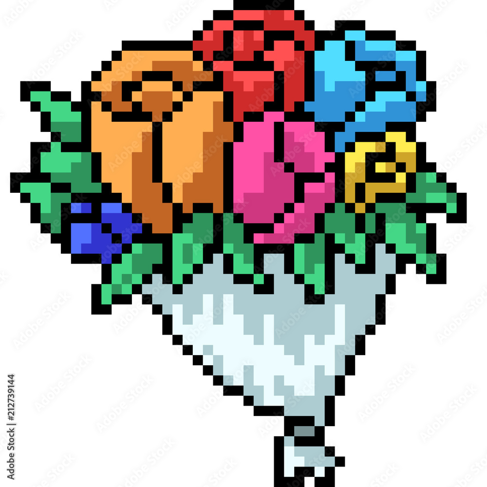 vector pixel art flower bouquet Stock Vector | Adobe Stock
