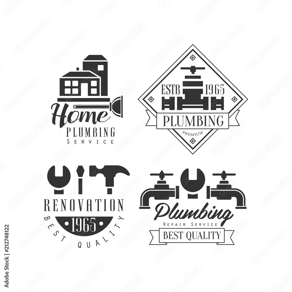 Monochrome vector emblems for plumbing and home renovation services ...