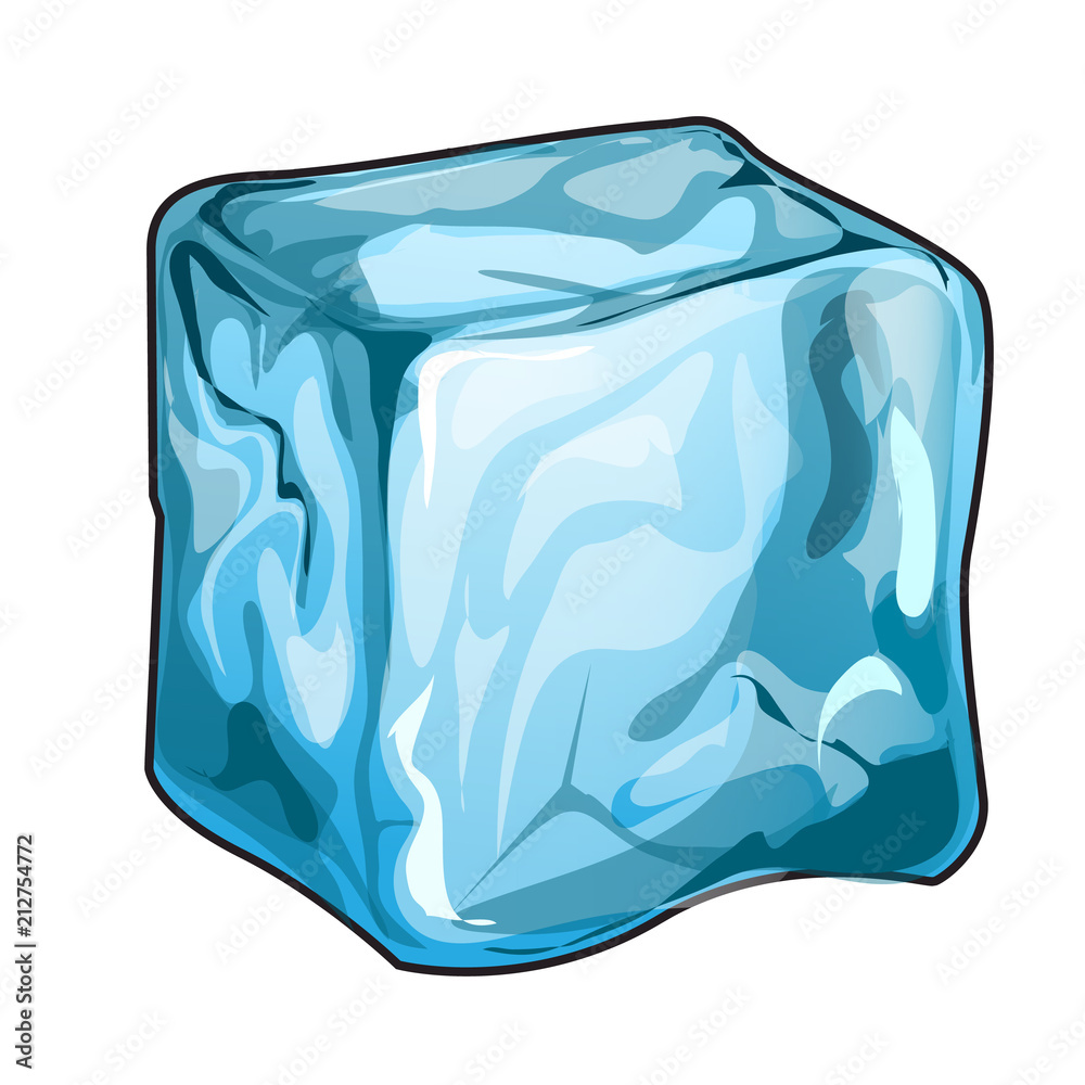 Single ice cube isolated on a white background. Vector cartoon close-up ...