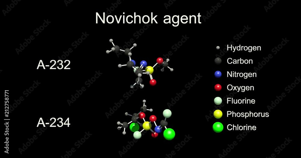 Novichok agent molecule structure on transparent background, a-232 and ...