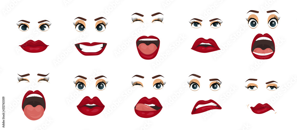 Comic emotions. Women facial expressions, gestures, emotions happiness ...