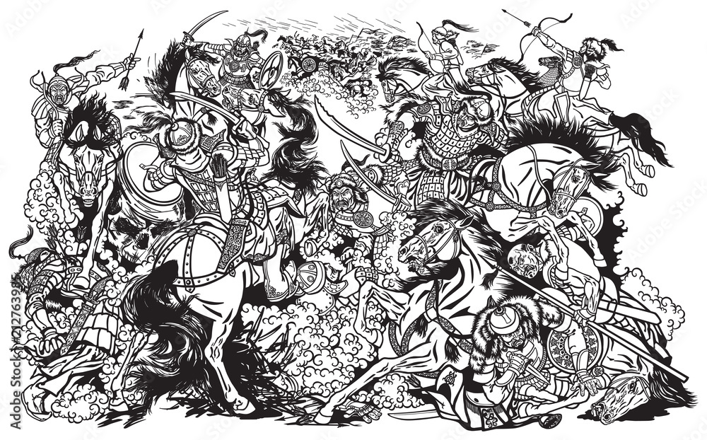 Plakat Battle between Mongols clans and tribes .Time of Genghis Khan ...