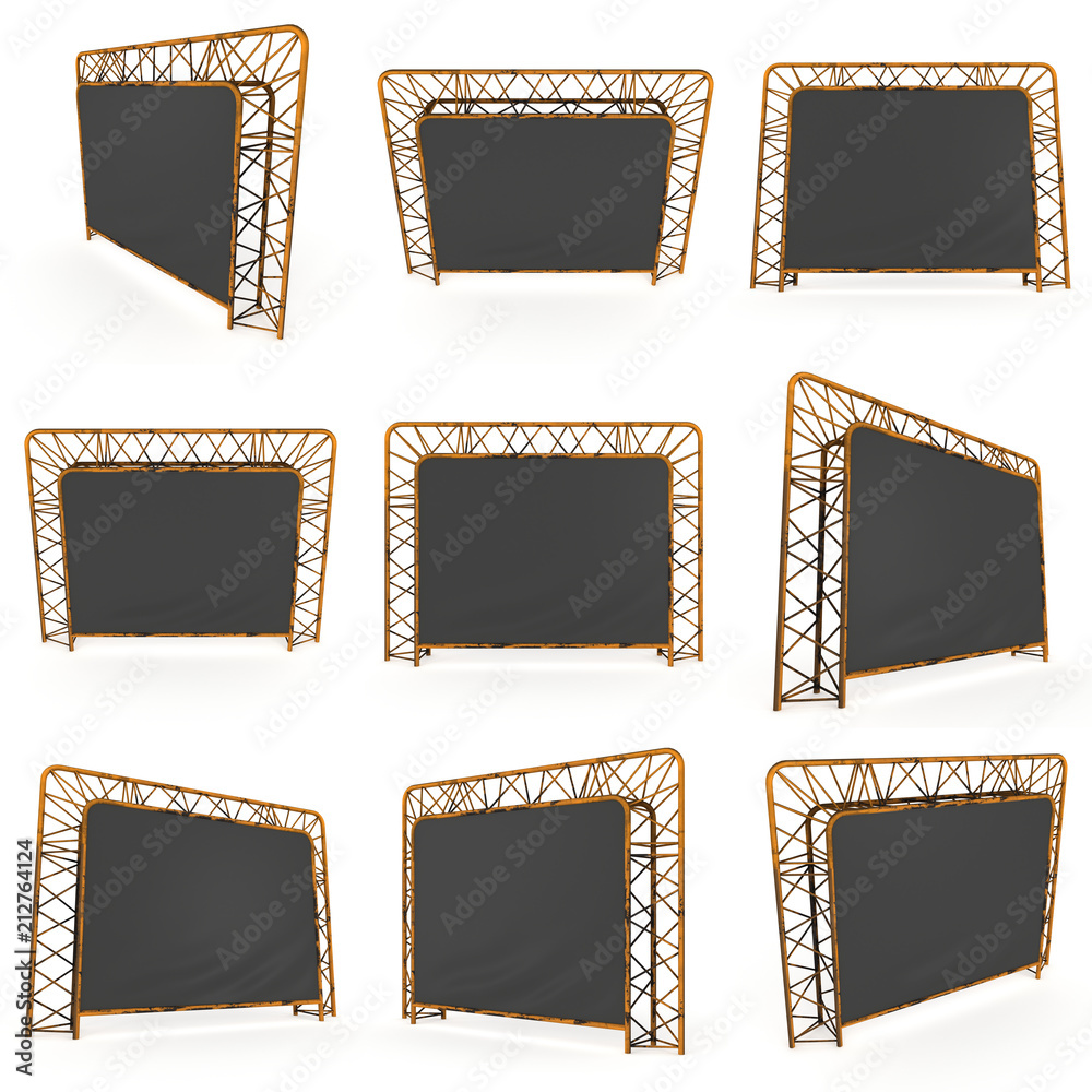 Steel truss girder element banner construction set. 3d render press ...