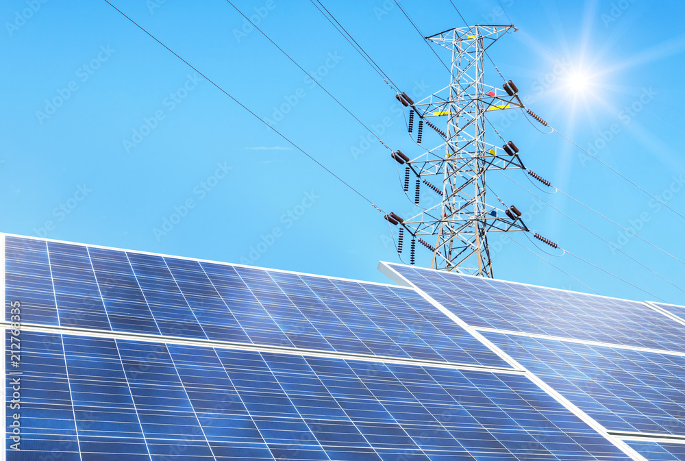 Rows array of polycrystalline silicon solar cells or photovoltaics in ...