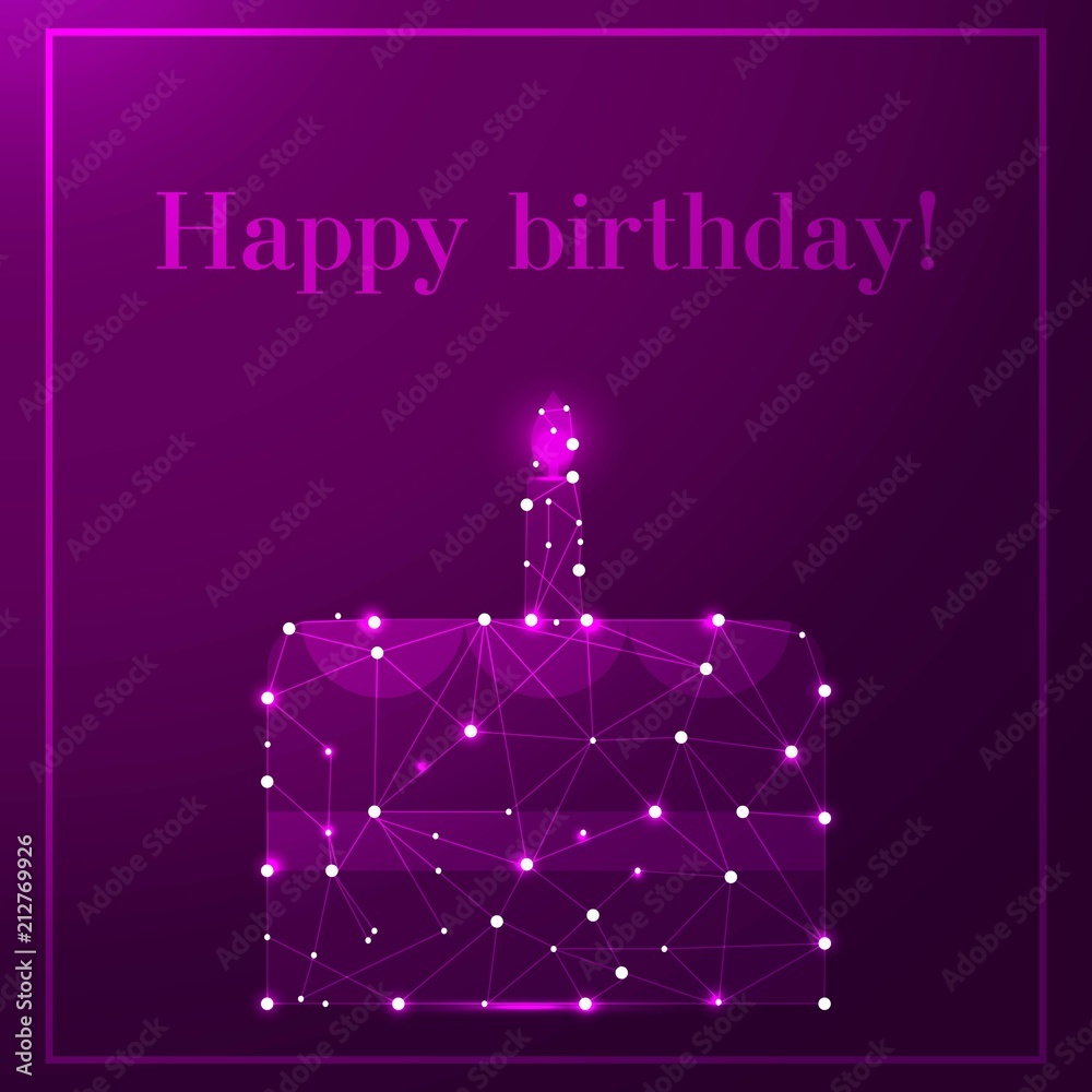 Low poly cake vector illustration. Polygon birhday cake icon with lines ...