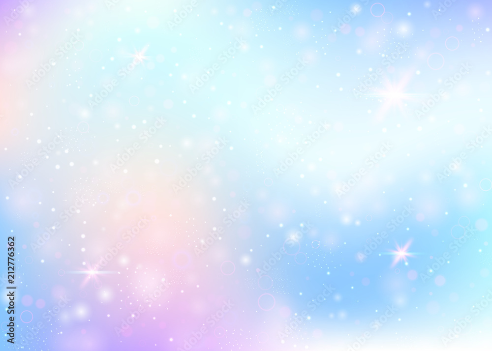 Magic background with rainbow mesh. Cute universe banner in princess ...