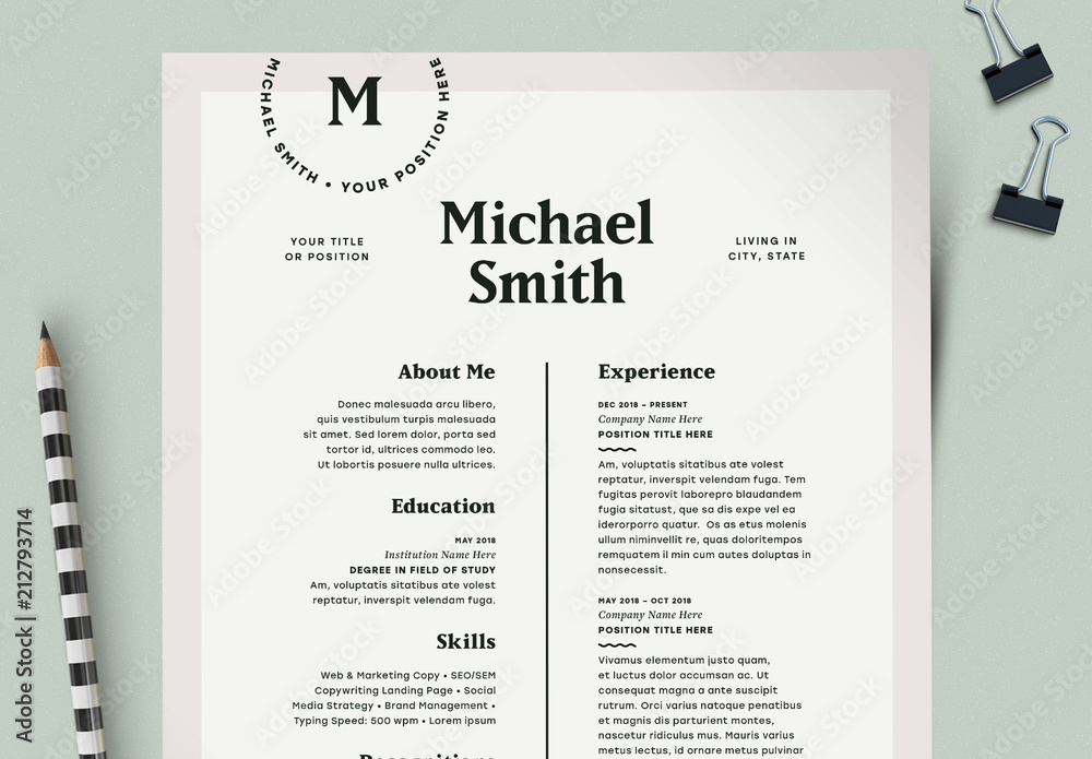 Modern Resume Layout Kit Stock Template | Adobe Stock
