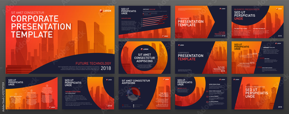 Powerpoint presentation templates set. Keynote presentation backgrounds ...
