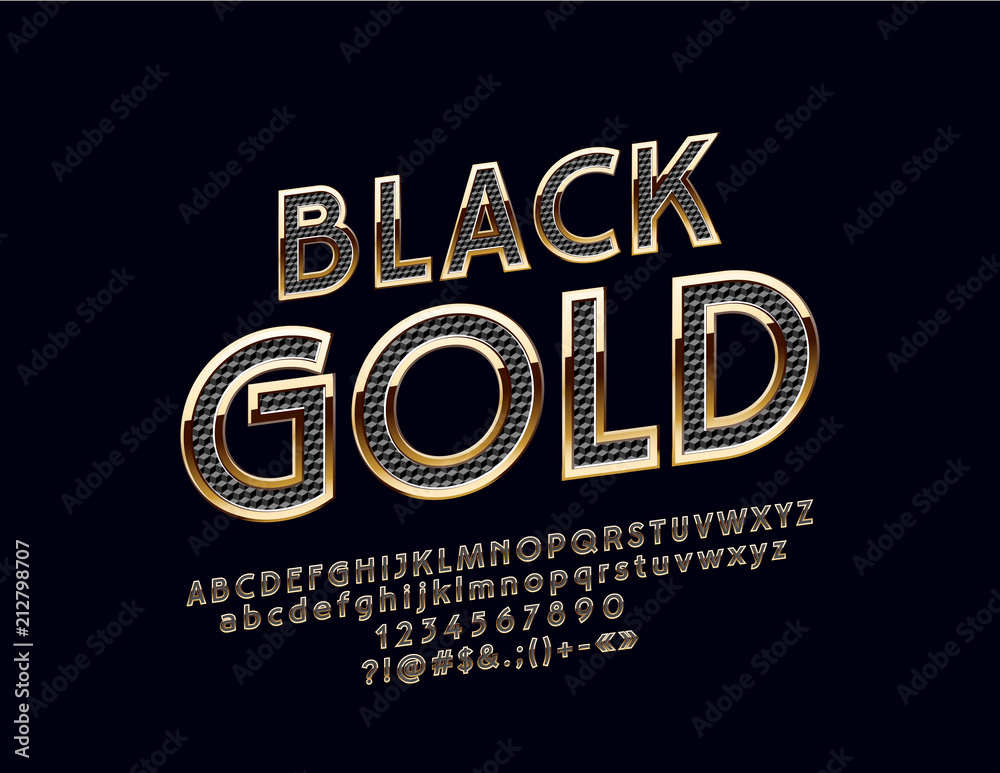 Vector Black Gold Alphabet Letters, Numbers and Symbols. Chic Font ...