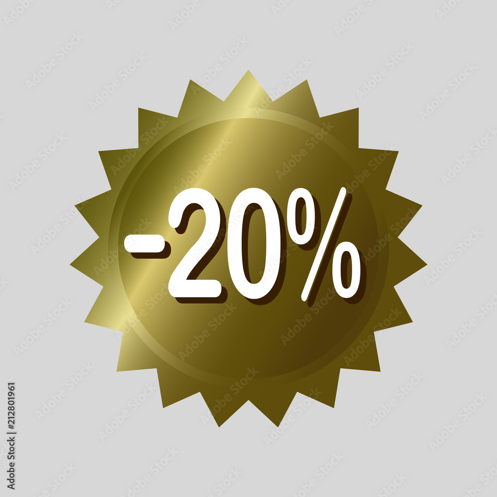 Price tag, '20% off' discount sticker. Golden vector label design on ...