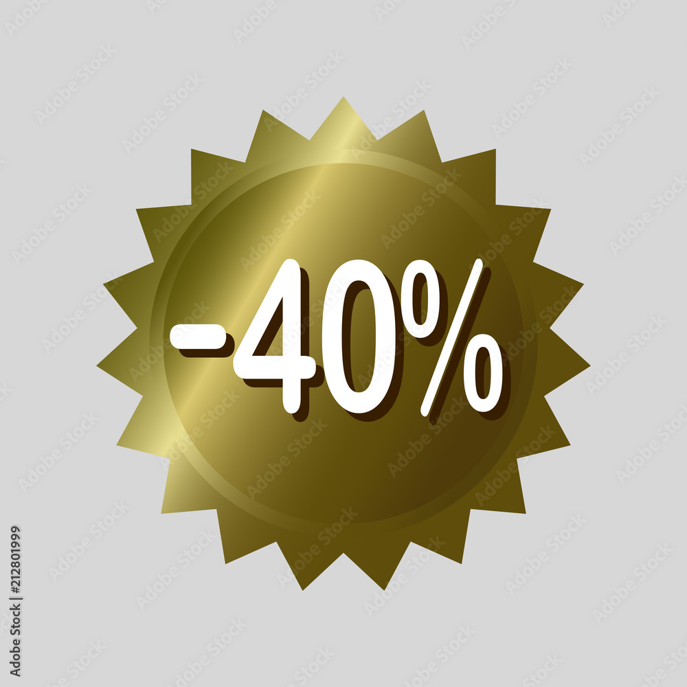 Price tag, '40% off' discount sticker. Golden vector label design on ...