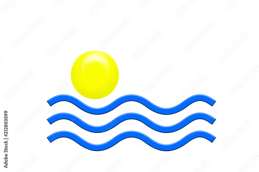 Logotipo, mar y sol, verano, fondo blanco, ilustración. Stock ...