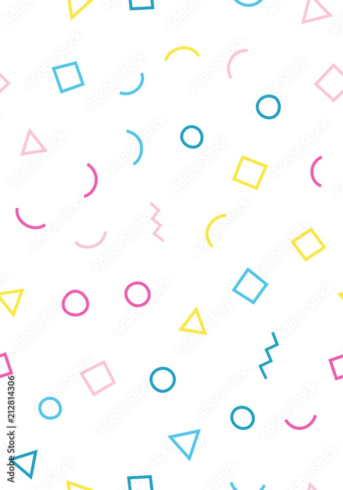 Seamless memphis geometric pattern with white background with different ...