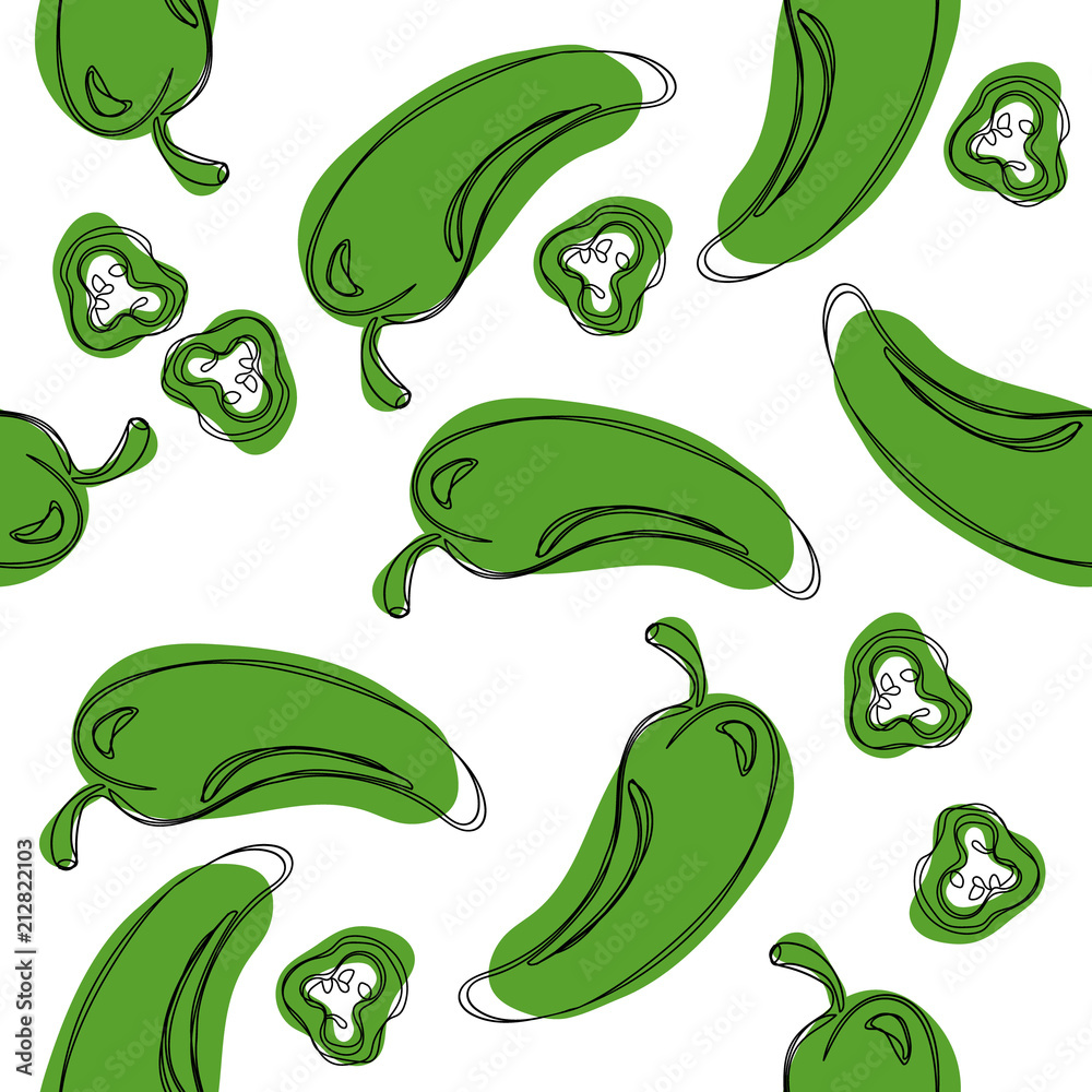 Seamless pattern green chilli pepper. Hand drawing chilli pepper. Stock ...