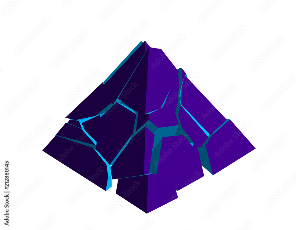 Broken pyramid. Isolated on white background. Isometric projection ...