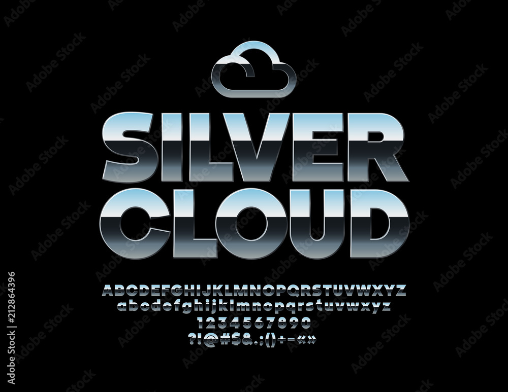 Vector modern logo Silver Cloud. Glossy metallic Font. Reflective ...