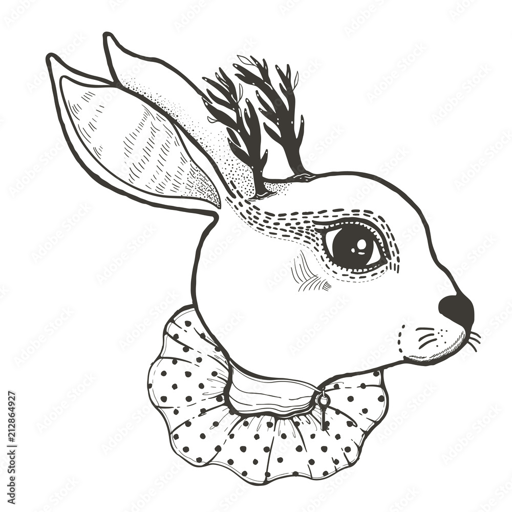 Sketch graphic illustration Circus Rabbit with mystic and occult hand ...