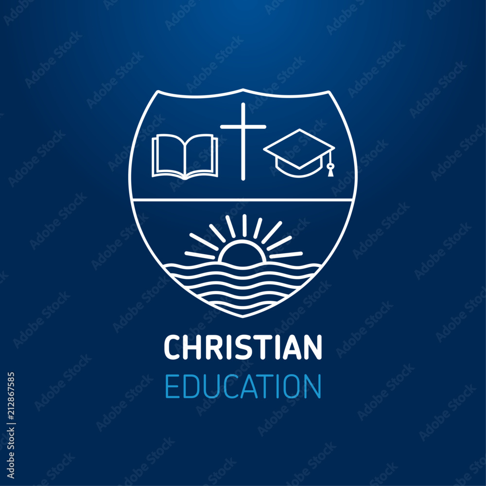 Logo for church or christianity education, open book, cross, square ...