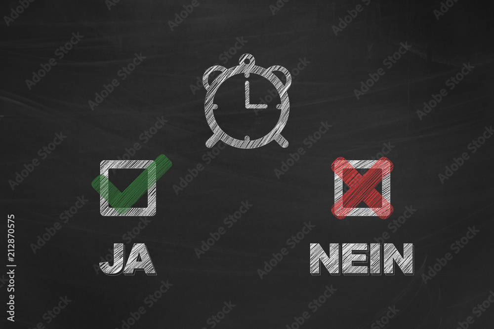 Decision if yes or no in german on chalkboard under time pressure Stock ...